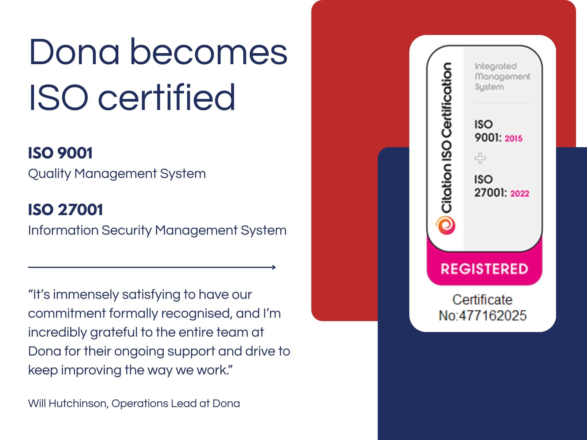 Dona proudly achieves two ISO certifications